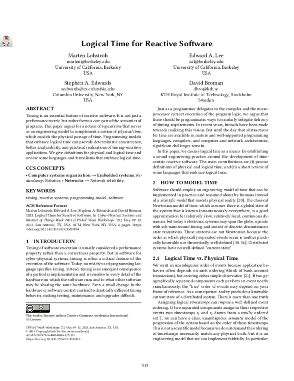 (PDF) Logical Time for Reactive Software