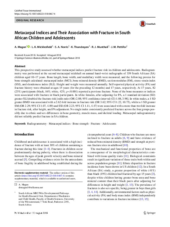 (PDF) Metacarpal Indices and Their Association with Fracture in South ...