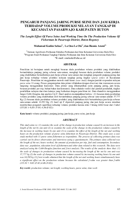 (PDF) Pengaruh Panjang Jaring Purse Seine Dan Jam Kerja Terhadap Volume ...