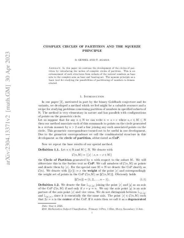(PDF) Complex Circles of Partition and the Squeeze Principle