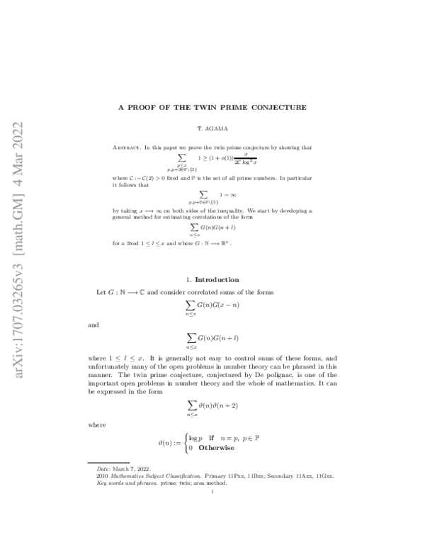 (PDF) A proof of the twin prime conjecture