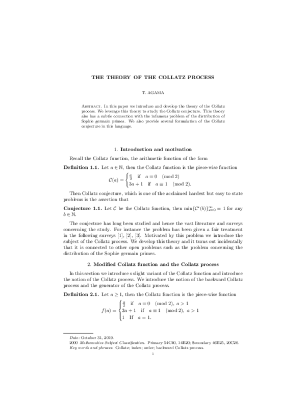 (PDF) The Theory of the Collatz Process