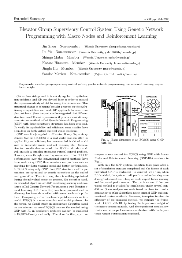 (PDF) Elevator Group Supervisory Control System Using Genetic Network Programming with Macro ...