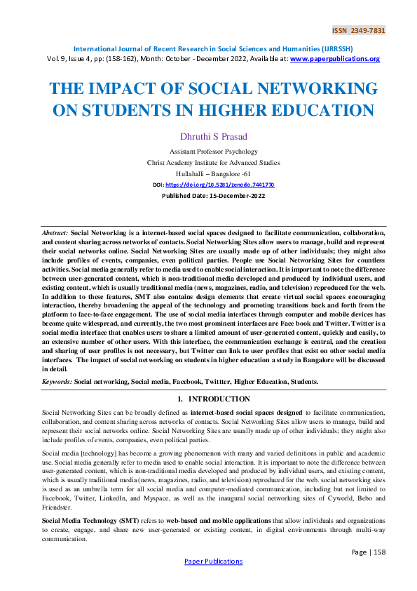 (PDF) The Impact of Social Networking on Students in Higher Education