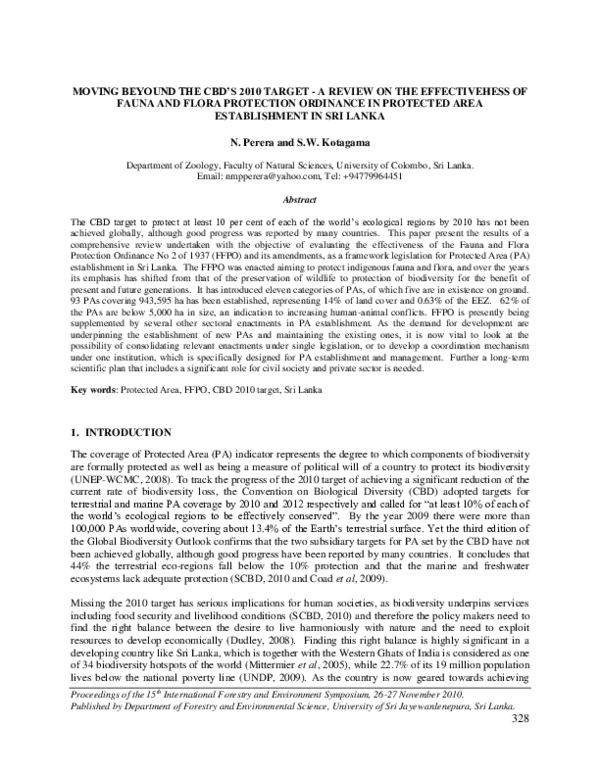 (PDF) Moving Beyound the Cbd’s 2010 Target - a Review on the ...