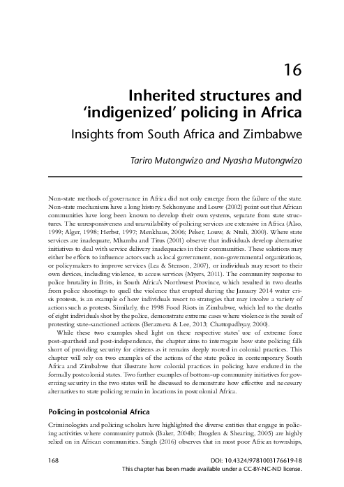 (PDF) Inherited structures and ‘indigenized’ policing in Africa