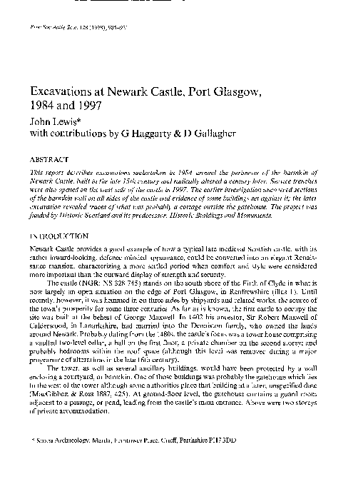 (PDF) Excavations at Newark Castle, Port Glasgow, 1984 and 1997