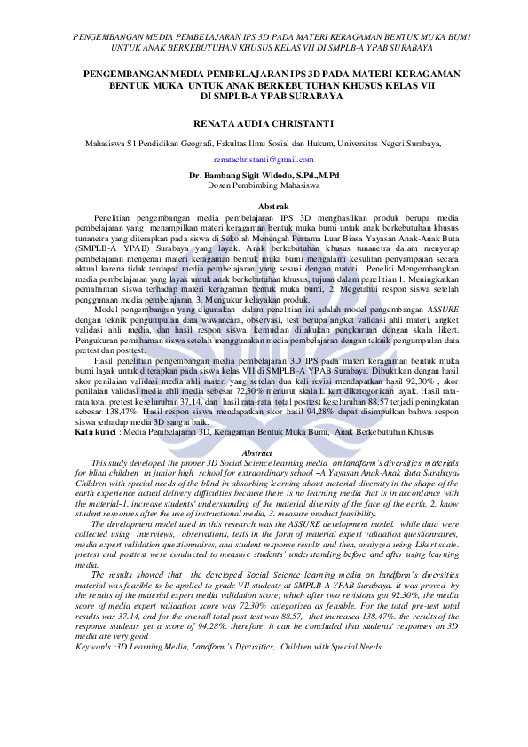 (PDF) Pengembangan Media Pembelajaran Ips 3D Pada Materi Keragaman Bentuk Muka Untuk Anak ...