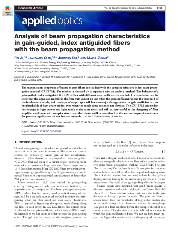 (PDF) Analysis of beam propagation characteristics and different ...