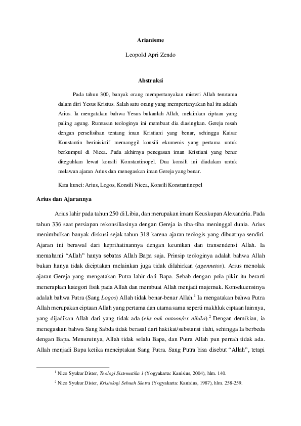 (PDF) Arianisme dan Tanggapan Gereja Katolik