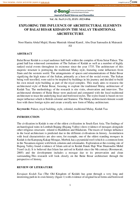 (PDF) Exploring the influence of architectural elements of Balai Besar Kedah on the Malay ...