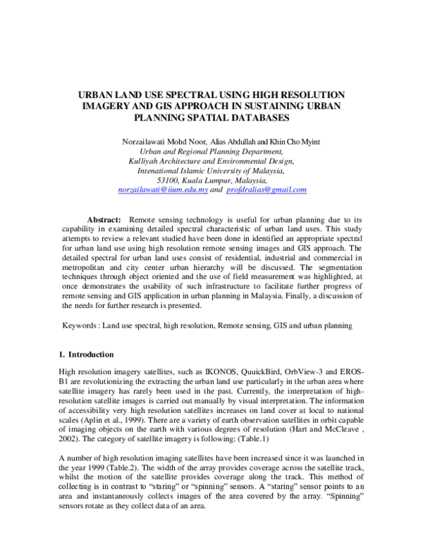 (PDF) Urban land use spectral using high resolution imagery and GIS approach in sustaining urban ...