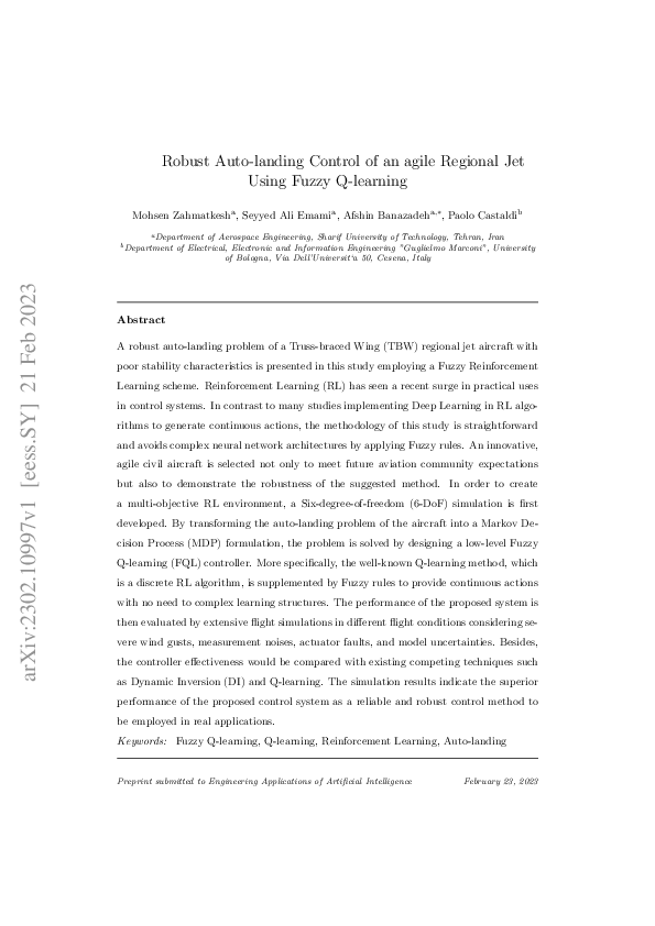(PDF) Robust Auto-landing Control of an agile Regional Jet Using Fuzzy ...