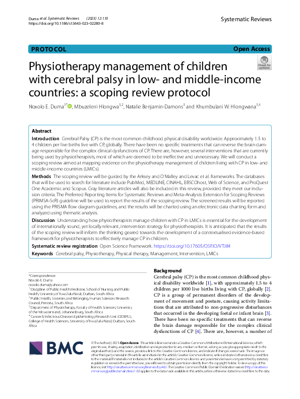 (PDF) Physiotherapy management of children with cerebral palsy in low ...