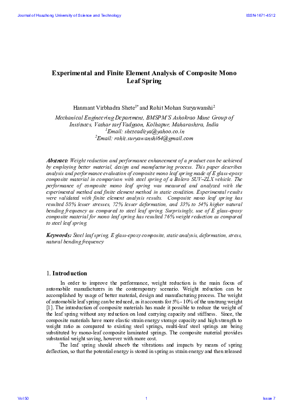 Pdf Experimental And Finite Element Analysis Of Composite Mono Leaf
