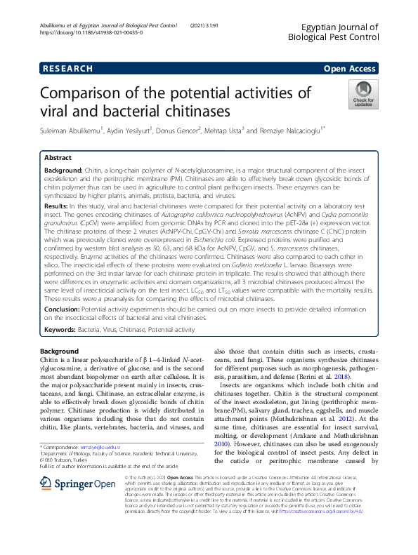 (PDF) Comparison of the potential activities of viral and bacterial chitinases