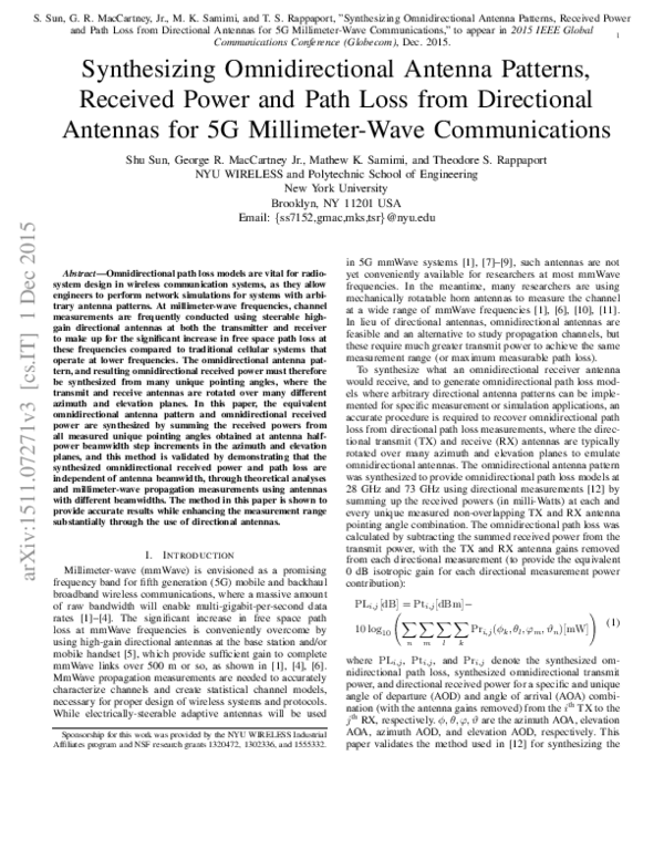(PDF) Synthesizing Omnidirectional Antenna Patterns, Received Power and Path Loss from ...