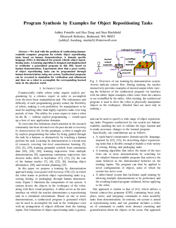 (PDF) Program synthesis by examples for object repositioning tasks
