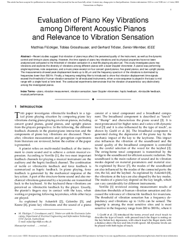 (PDF) Evaluation of Piano Key Vibrations Among Different Acoustic ...