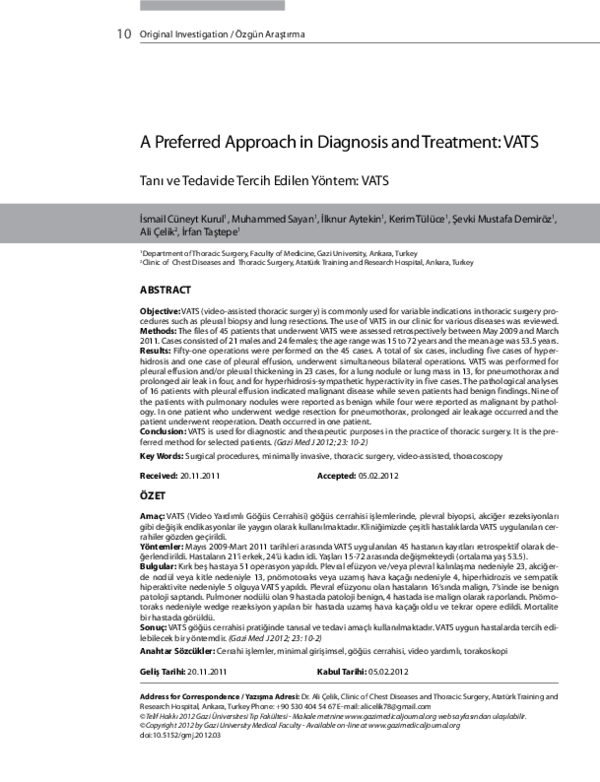 (PDF) A Preferred Approach in Diagnosis and Treatment: VATS