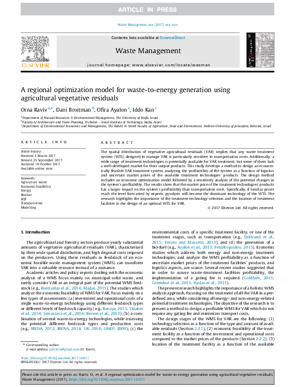 (PDF) A Regional Optimization Model for Waste-to-Energy Generation ...