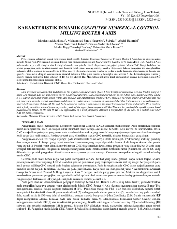 (PDF) Karakteristik Dinamik Computer Numerical Control Milling Router 4 ...