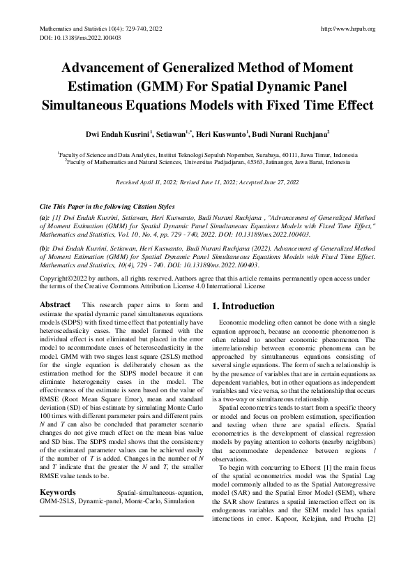 (PDF) Advancement of Generalized Method of Moment Estimation (GMM) For Spatial Dynamic Panel ...