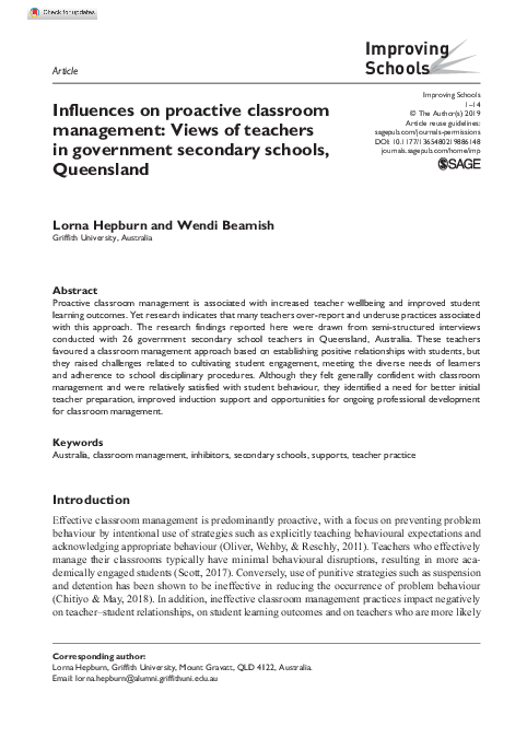 (PDF) Influences on proactive classroom management: Views of teachers ...