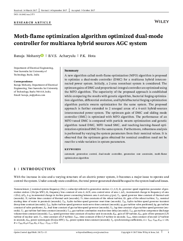 (PDF) Moth-flame optimization algorithm optimized dual-mode controller for multiarea hybrid ...