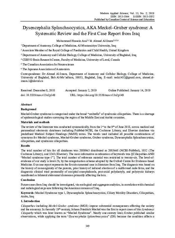 (PDF) Dysencephalia Splanchnocystica, AKA Meckel–Gruber syndrome: A ...