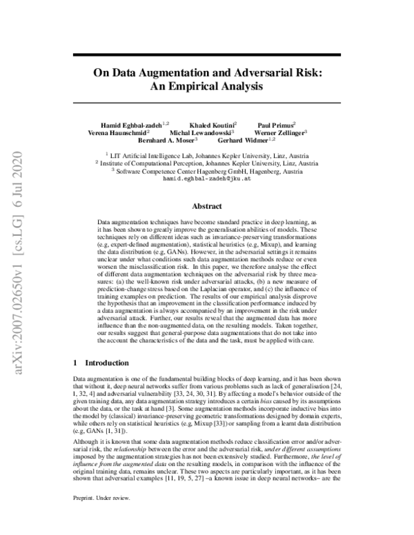 (PDF) On Data Augmentation and Adversarial Risk: An Empirical Analysis