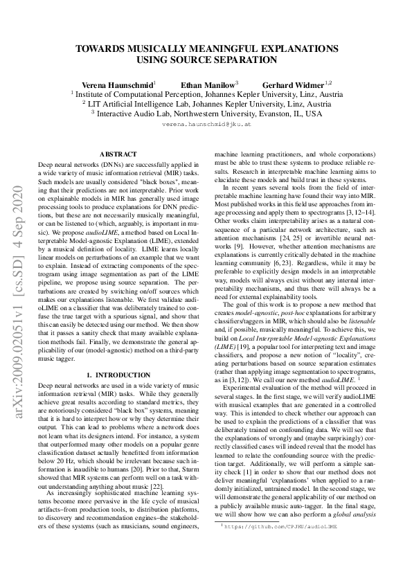 (PDF) Towards Musically Meaningful Explanations Using Source Separation