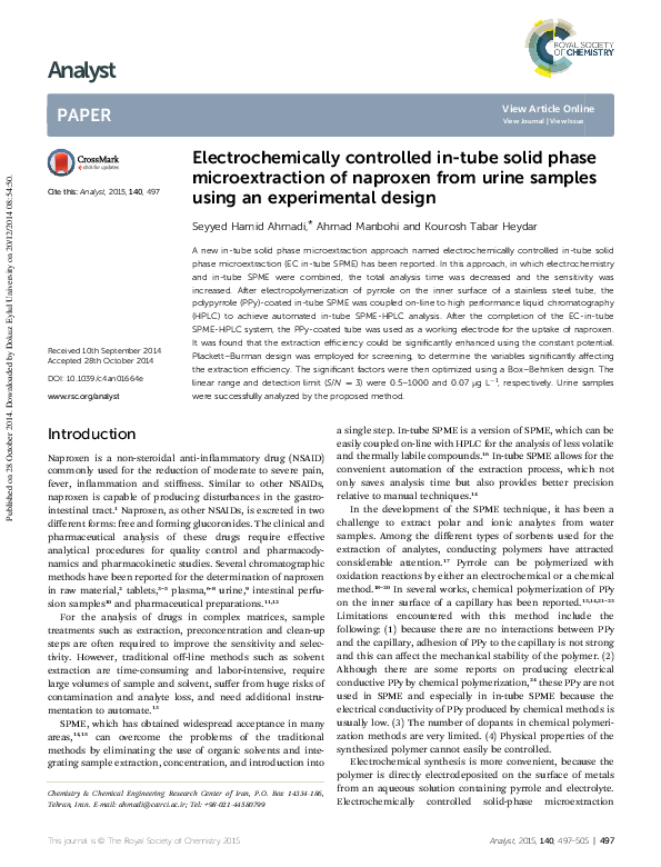 (PDF) Electrochemically controlled in-tube solid phase microextraction of naproxen from urine ...