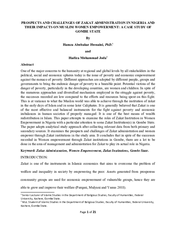 (DOC) PROSPECTS AND CHALLENGES OF ZAKAT ADMINISTRATION IN NIGERIA AND THEIR IMPACTS ON MUSLIM ...