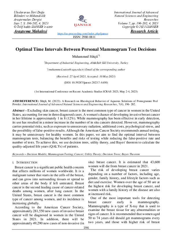 (PDF) Optimal Time Intervals Between Personal Mammogram Test Decisions