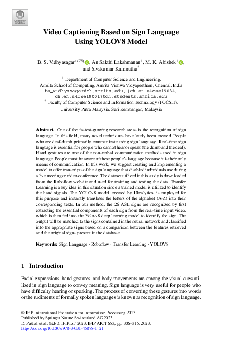 (PDF) Video Captioning Based on Sign Language Using YOLOV8 Model