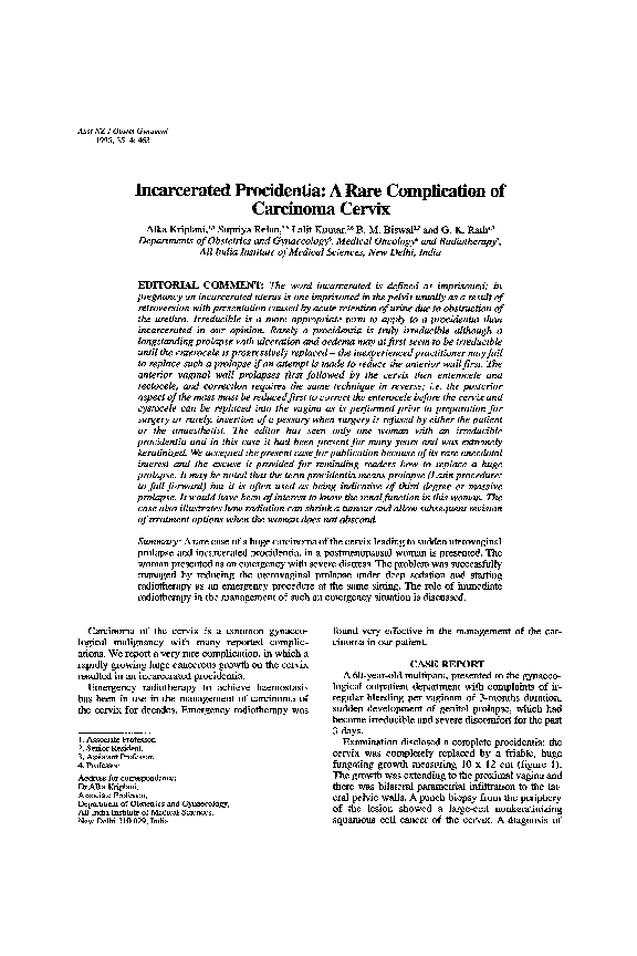 (PDF) Incarcerated Procidentia: A Rare Complication of Carcinoma Cervix