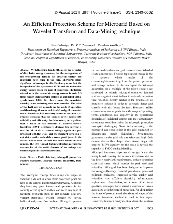 (PDF) An Efficient Protection Scheme For Microgrid Based On Wavelet Transform And Data-Mining ...