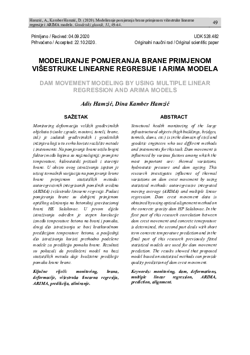 Pdf Dam Movement Modeling By Using Multiple Linear Regression And 7240