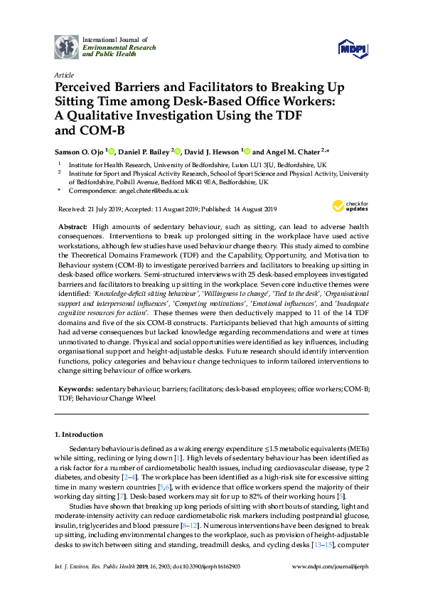 (PDF) Perceived Barriers and Facilitators to Breaking Up Sitting Time ...