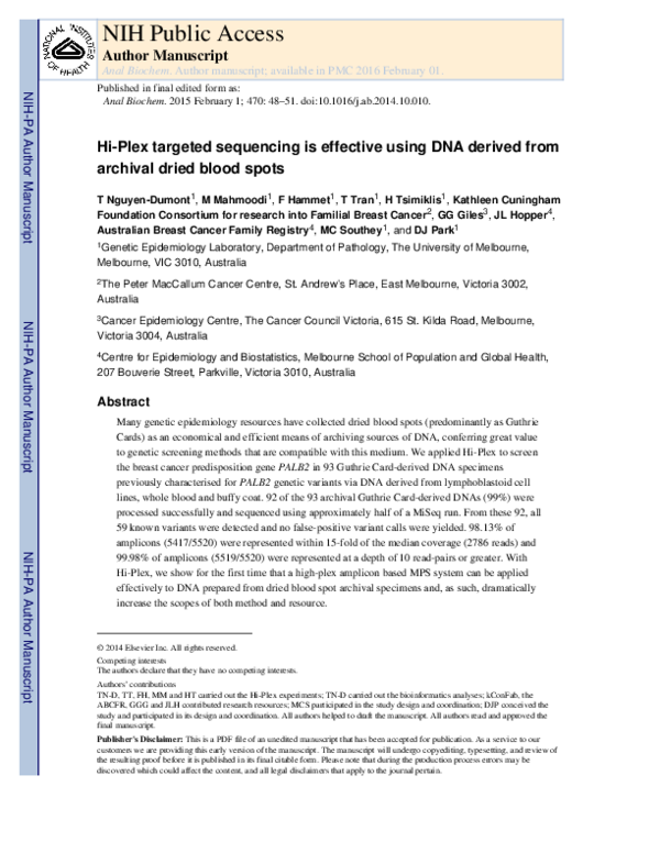 (PDF) Hi-Plex targeted sequencing is effective using DNA derived from ...