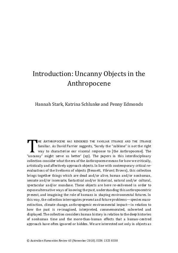 (PDF) Introduction: Uncanny objects in the Anthropocene | Katrina ...