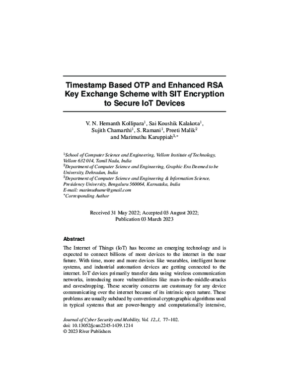 (PDF) Timestamp Based OTP and Enhanced RSA Key Exchange Scheme with SIT Encryption to Secure IoT ...