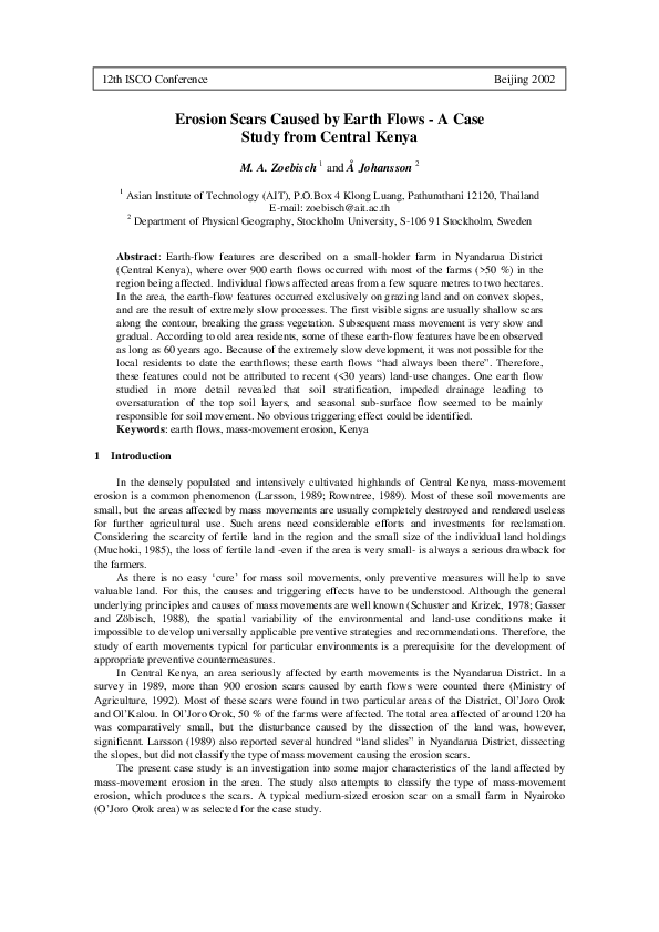 (PDF) Erosion Scars Caused by Earth Flows - A Case Study from Central Kenya