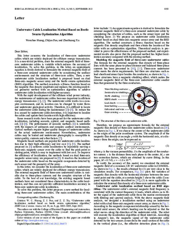(PDF) Underwater Cable Localization Method Based on Beetle Swarm Optimization Algorithm