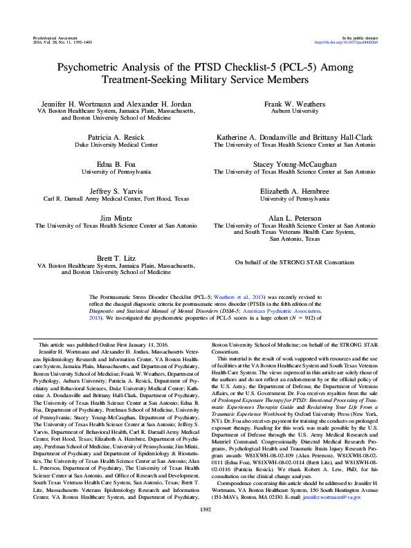 (PDF) Psychometric analysis of the PTSD Checklist-5 (PCL-5) among ...