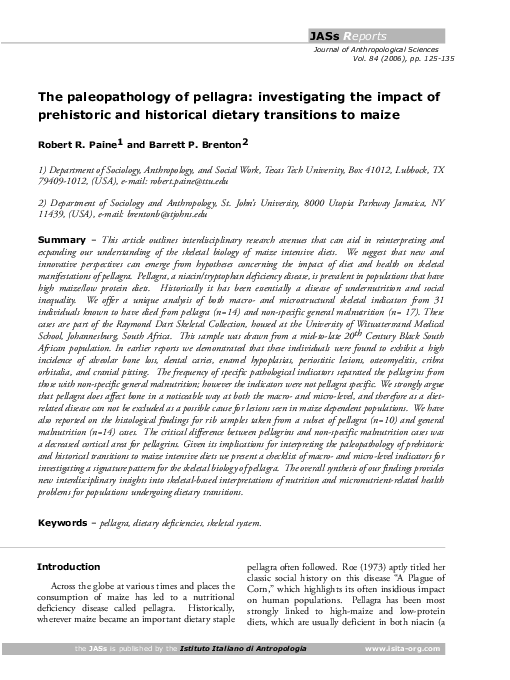 (PDF) The paleopathology of pellagra: investigating the impact of ...