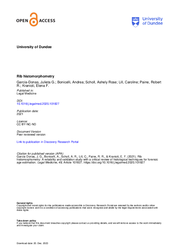 (PDF) Rib histomorphometry: A reliability and validation study with a ...