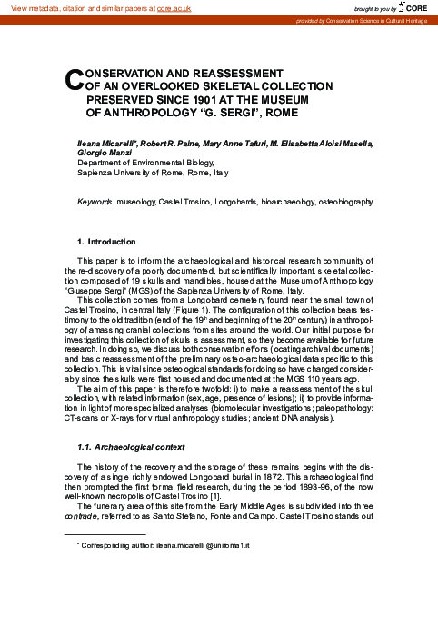 (PDF) Conservation and Reassessment of an Overlooked Skeletal ...