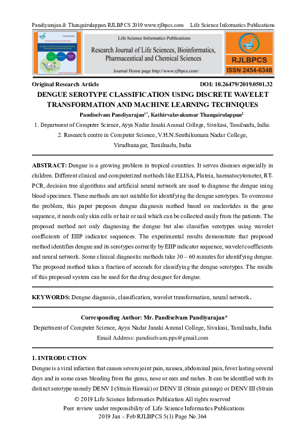 (PDF) Dengue Serotype Classification Using Discrete Wavelet ...